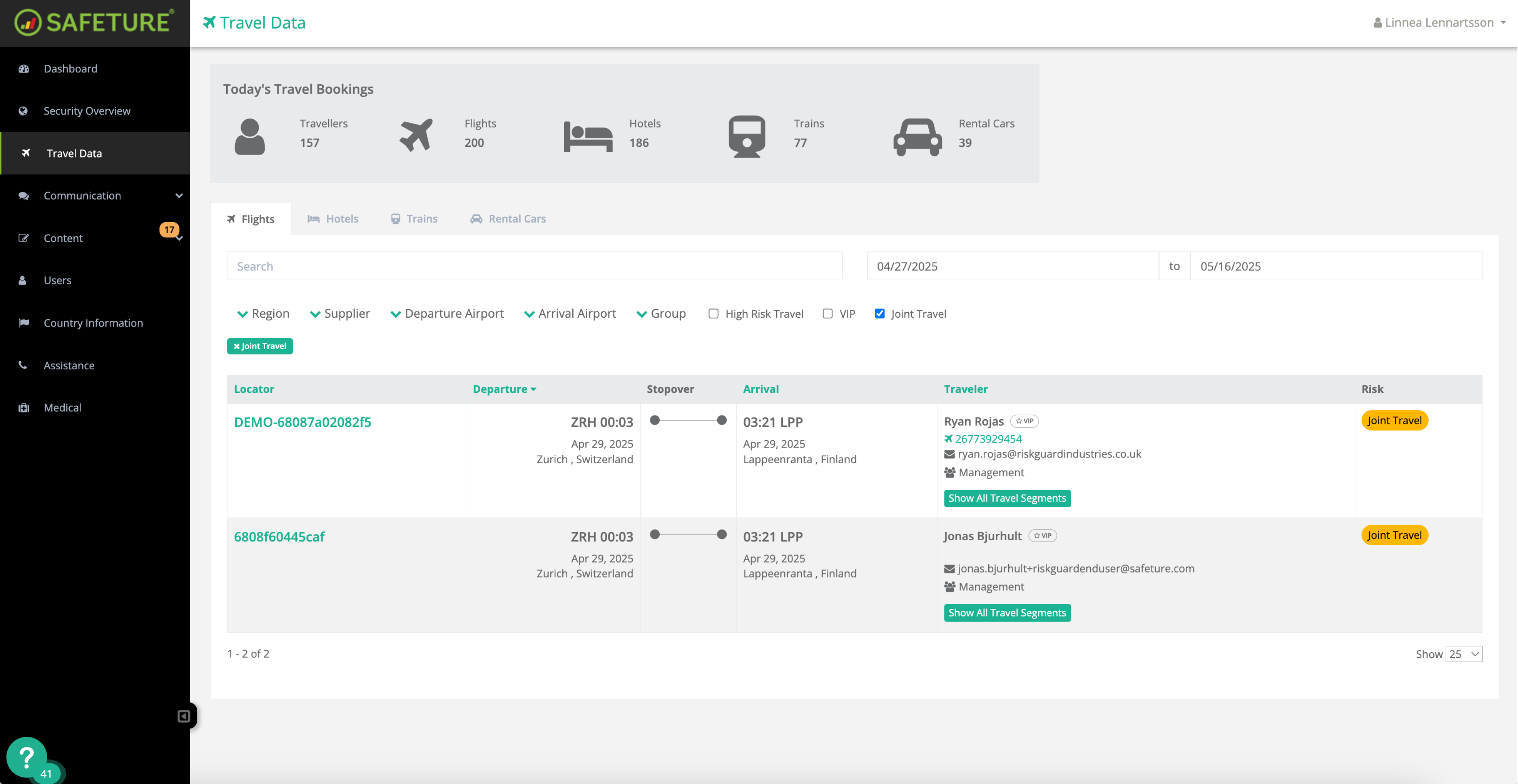 Joint Travel Bookings